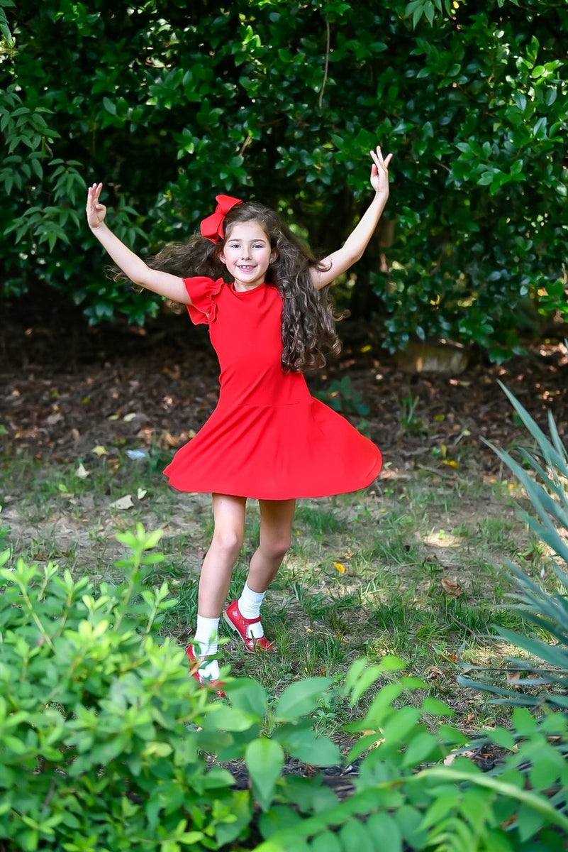 Red Crepe Scuba Dress With Ruffle Sleeve – Florence Eiseman